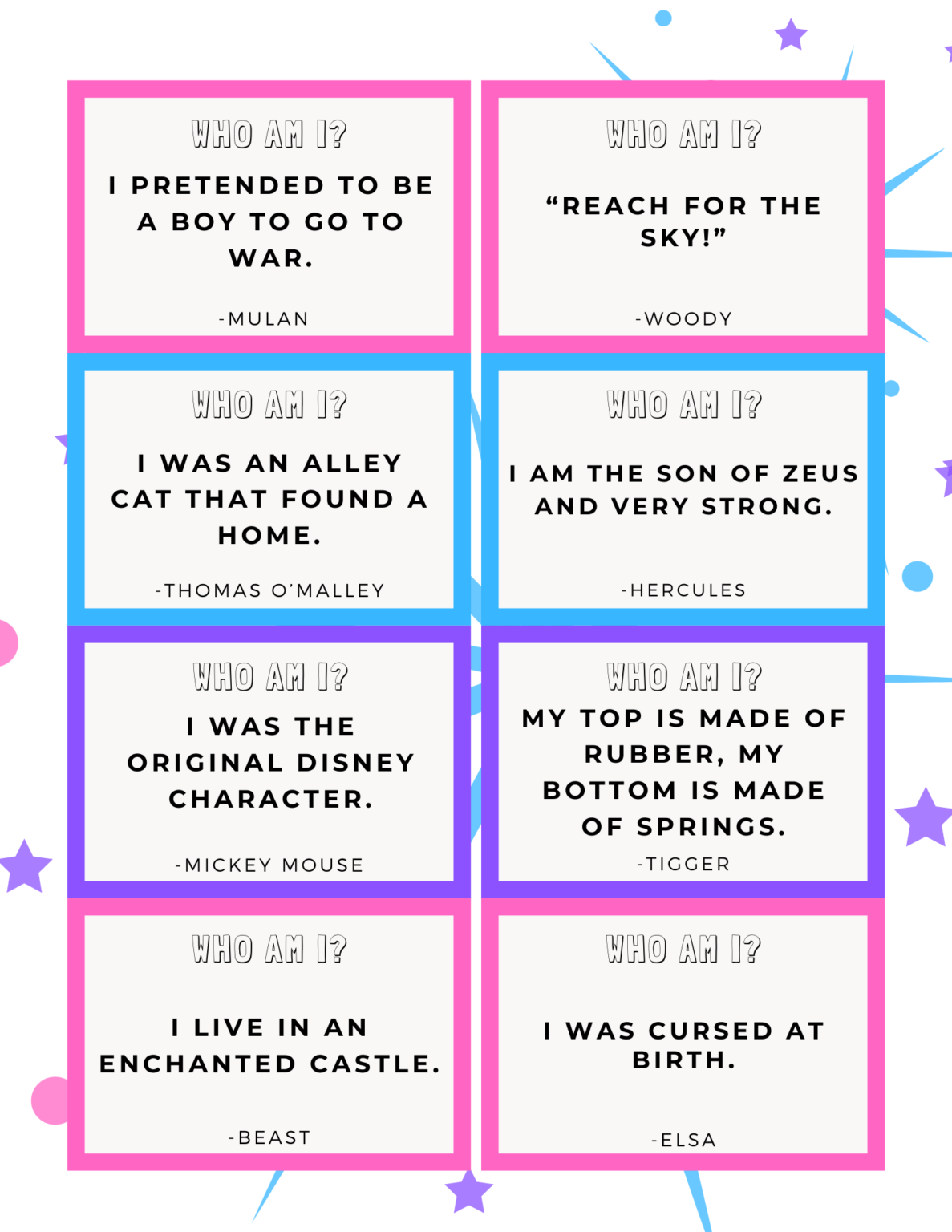 Disney Who Am I Trivia Game To Print and Play